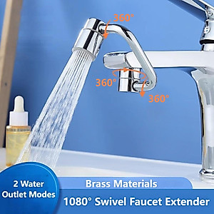 360° Swivel Kitchen Faucet Extender in Brass - 2 Spray Modes, Splash-Free Design for Bathroom & Kitchen Sink Faucets - Gold & Black Finish (Silvery)