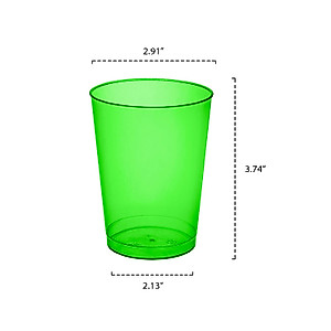 Party Essentials Hard Plastic 10-Ounce Party Cups/Drinking Glasses/Tall Tumblers, 100-Count, Neon Green