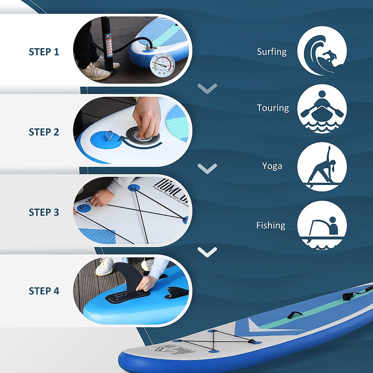 Soozier Inflatable Stand Up Paddle Board Ultra-Light Yoga SUP with Non-Slip Deck Pad, Premium Accessories, Waterproof Bag, Safety Leash and Hand Pump for Surfing, Touring and Fishing, Blue