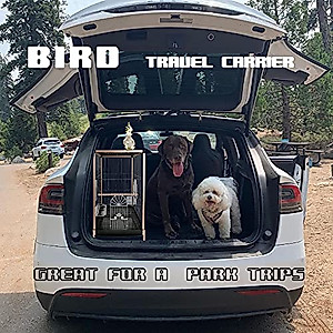 Flat top Bird Travel cage,21 inch Parrot Carrier with Wooden Perch Feeding Cup for Conures Cockatiel Parakeets（Aluminum Frame）