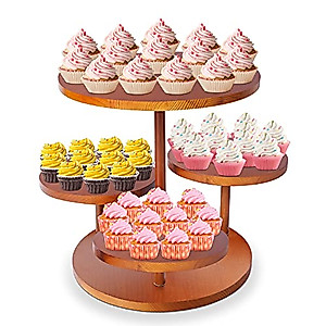 4 Tier Round Cupcake Tower Stand for 50 Cupcakes,Wood Cake Stands with Tiered Tray Decor,Cupcake Holder for Halloween Christmas Birthday Wedding Graduation Baby Shower Tea Party,Dessert Table Display
