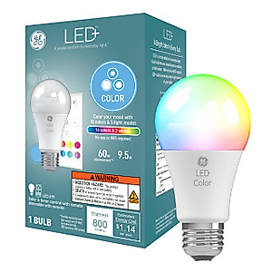 GE LED+ Color Changing Light Bulbs, 18 Colors & 5 Light Modes, No App or Wi-Fi Required, Remote Included, A19 Light Bulb (1 Pack)