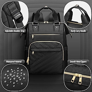 XJ-HOME 17.3" Laptop Backpack for Women, Stylish Backpack Purse, Waterproof Teacher Nurse Backpack, College Casual Daypack with USB Port, Black
