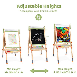 Joyooss Art Easel for Kids, Double-Sided Magnetic Easel for Children with Whiteboard & Chalkboard, Deluxe Standing Easel for Toddler with Paper Roll & Painting Accessories Painting Station for Kids