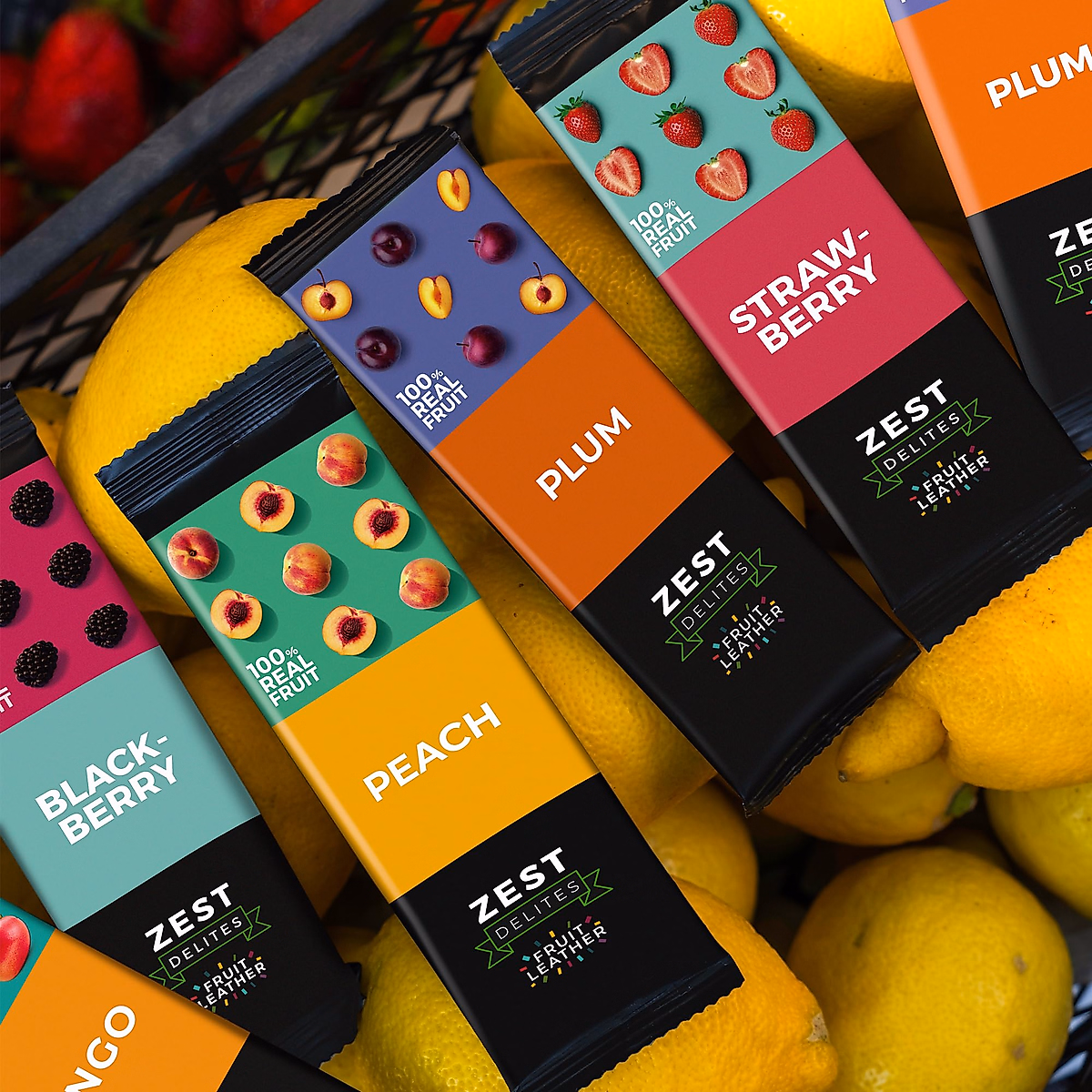 Fruit Snacks by Zest Delites, Fruit Leather, Healthy Snacks for Adults, Dried Fruit Snacks, Fruit Bars, Fruit Strips, Vegan Healthy Snacks, Strawberry, Peach, Blackberry, Plum, 0.88 oz x 36