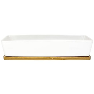 Ceramic Succulent Pots - 1 Pot - Long Rectangle - with Bamboo Tray - White - 11"