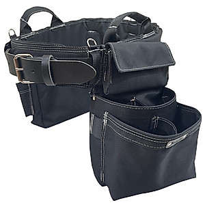 BOULDER BAG Ultimate Electrician's MAX Combo with Comfort Back Support Tool Belt, Leather Belt Buckle, Heavy Duty Tool Belt, Black with White Stitching, (Large 36-40 Inch Waist), Tool Belt Made in USA