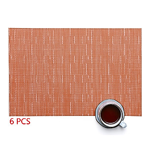 Myir JUN Place Mats, Table Mats Set of 8 Indoor Placemats Washable Non-Slip Heatproof Woven Placemats for Dining Table Fabric Place Mat PVC (Orange, Set of 8)
