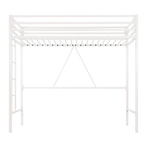 MUTICOR Loft Bed Frame for Juniors&Adults, Metal Loft Bed Twin Size with Safety Guardrail&Removable Ladder, Space-Saving, Noise Free, Cream White