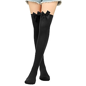 Jileiy Womens Long Socks Bowknot Pure Color Socks Thigh High Socks Over The Knee Socks Festival Christmas Cotton Thigh High