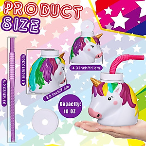 Mifoci Unicorn Birthday Party Favor Gift Supplies Unicorn Cups with Straws,10 oz Plastic Unicorn Shape Cup Reusable for Girls Birthday Baby Shower Unicorn Theme Party Supplies(Bright Color, 24 Set)