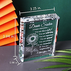 YWHL Sister Birthday Gifts from Sister, Compliment Sister Gifts for Women, Sister Love Crystal Keepsake for Christmas