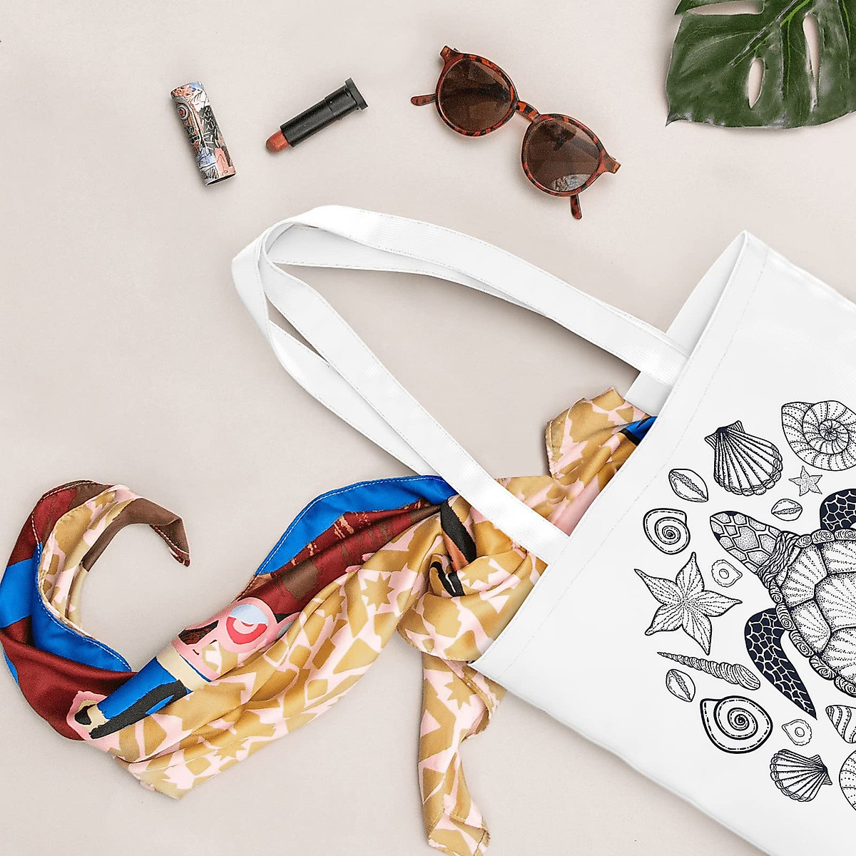 TifyDon Canvas Tote Bag,Tropical Turtle Shells Reusable Large Shopping Shoulder Tote Bag For Women,Sea Art Style Top View Ocean Boho Doodle Tribal Artwork Carapace Beach Tote Bags Bulk