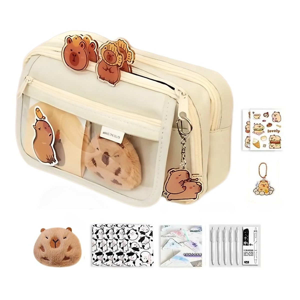 COPAMVR Pencil Case Large Capacity Pencil Pouch Aesthetic with Multi-Pieces Ultimate Organizer Kit: Spacious & Chic Pouch with Premium Assorted Essentials (Creamy white-A set), PB9587