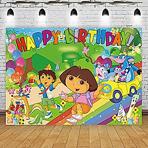 Maijoeyy 7x5ft Explorer Cartoon Theme Birthday Party Backdrop The Explorer Birthday Backdrop for Kids Explorer Party Banner Decoration Supplies