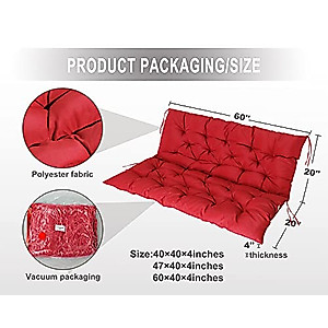 COSNUOSA Swing Replacement Cushions Waterproof Porch Swing Cushions 2-3 Seater Outdoor Swing Cushions for Outdoor Furniture Red 60x40 Inches