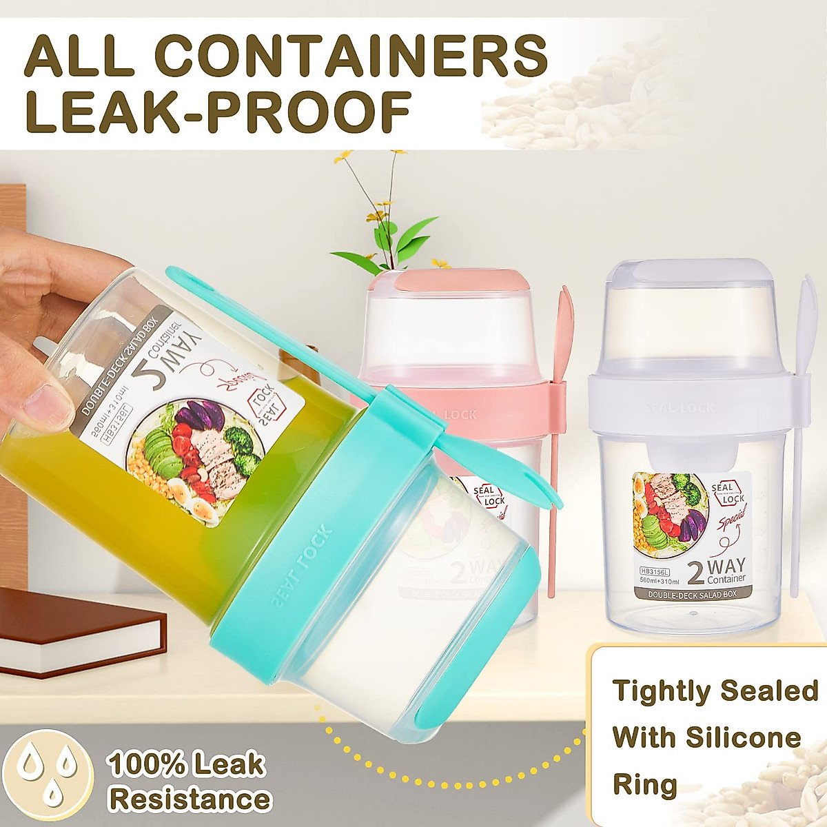 Roshtia 6 Pack 30 oz Yogurt Parfait Cups with Lids Reusable Parfait Cups with Lid and Fork plastic Salad Shaker Cup Container Cereal Overnight Oats Snack Parfait Containers for Breakfast Dessert