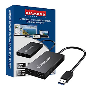 Diamond Multimedia UGA USB 3.0/2.0 Dual HDMI Ultra HD 4K/2K 3840 x 2160 USB Type A 3.0 and Type C 3.1 to HDMI Video Graphics Adapter, Black,BVU5500HS2