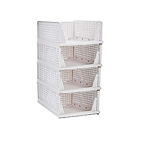Ygapuzi 4Pack Stackable Clothes Storage Basket Organizer Sliding Cabinet Drawer Shelf DIY Divider Separator Desktop Container for Wardrobe Cupboard Kitchen Bathroom Office (White)