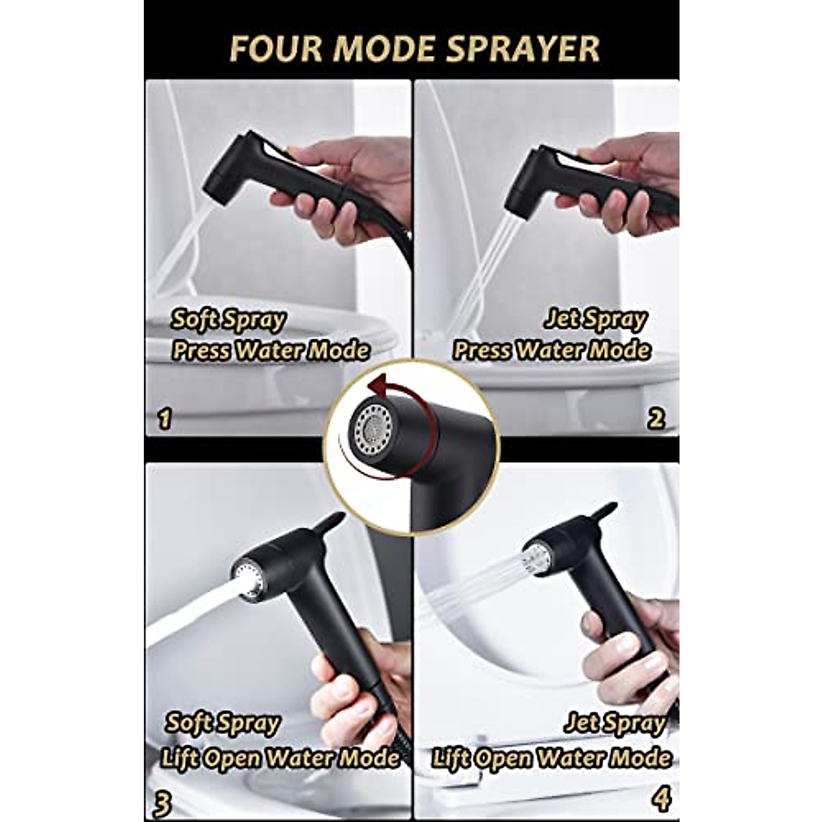 Handheld Bidet Sprayer for Toilet Kit (Black) - 4-Mode Shattaf Bidet Sprayer with Bidet Hose, Adjustable Water Pressure Cloth Diaper Sprayer,Toilet Bidet Attachment Sprayer for Personal Hygiene