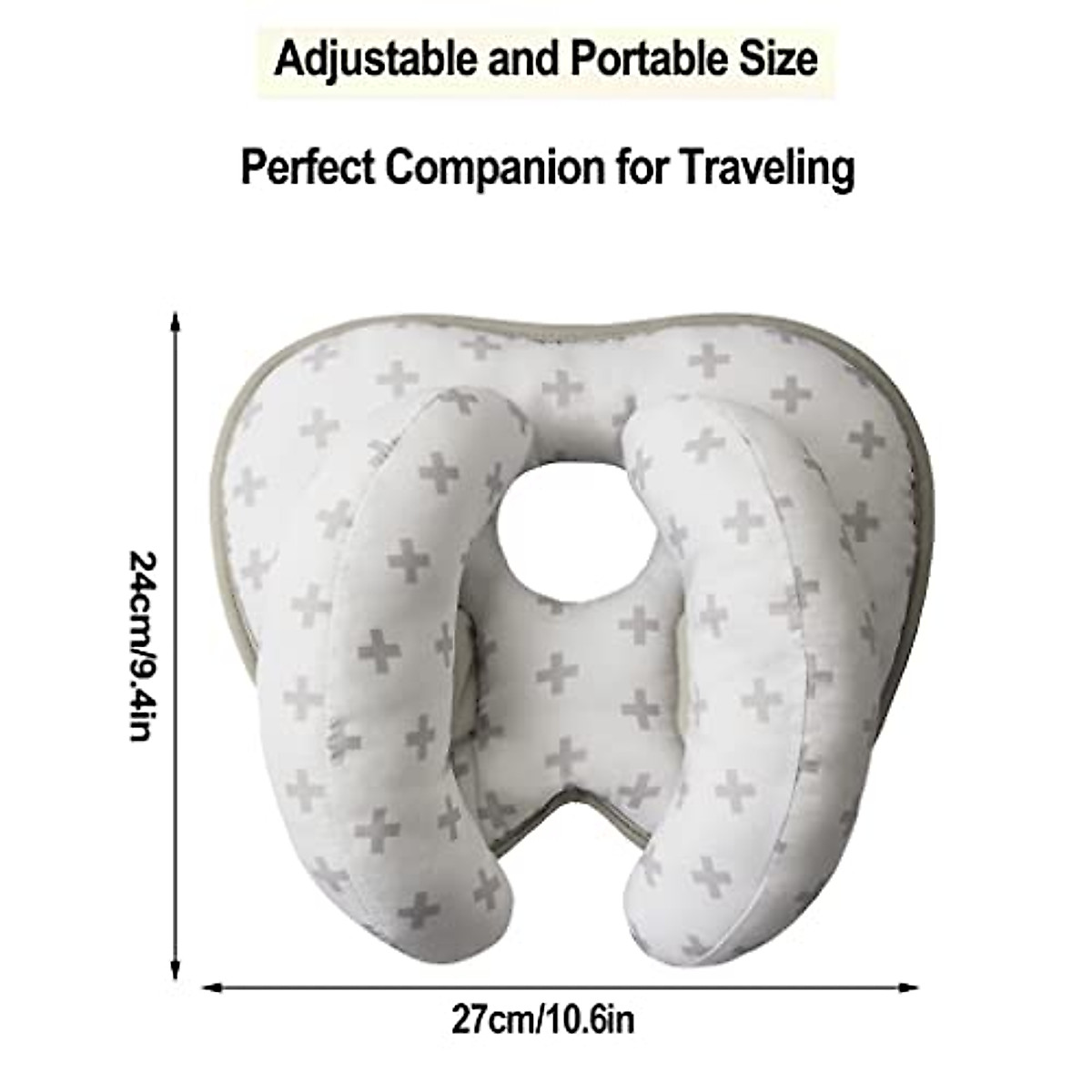 vocheer 2 in 1 Baby Travel Pillow, Baby Head Support Pillow Stroller Pillow with Banana Neck Pillow for Newborn,Light-Grey
