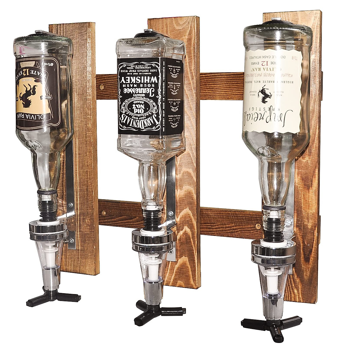 Gesonlinka 3 Bottles Wall Mounted Liquor Dispenser, Drink Beverage Alcohol Wine Dispenser Bottle Wood Wall Shelf for Home Bar, Glass Drink Whiskey Dispenser for Parties (3 Dispensers)