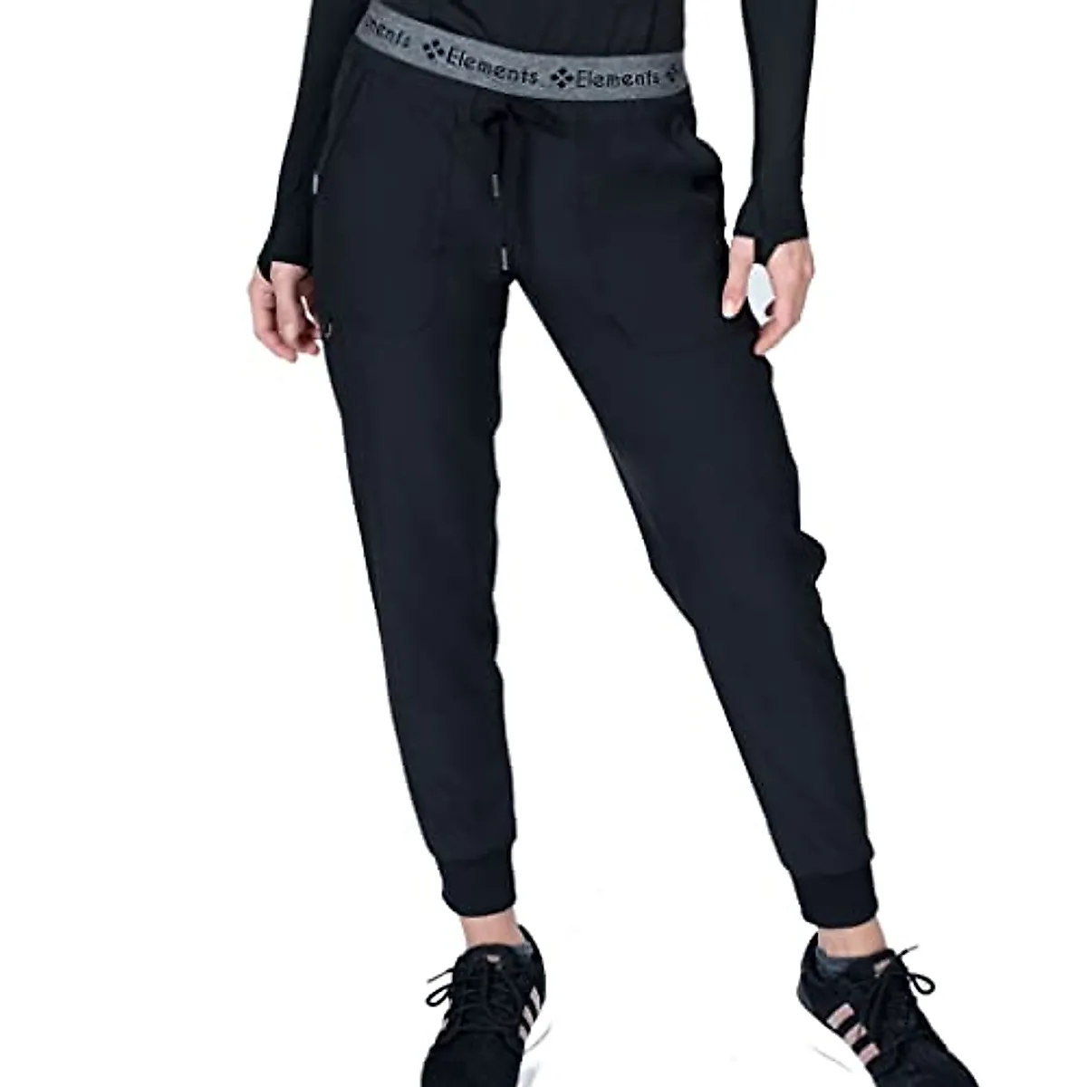 Jogger Scrubs for Women 4 Pocket 4-Way Stretch Elastic Waistband ES2386 (Black, Large)