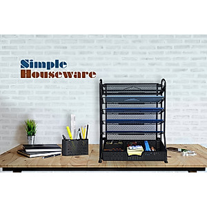 SimpleHouseware 6 Trays Desk Document File Tray Organizer with Supplies Sliding Drawer, Black