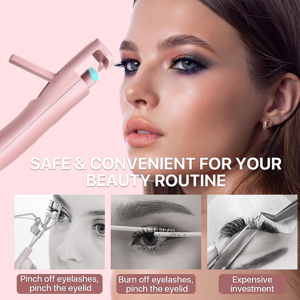 Mlen Heated Eyelash Curlers,Mini Handheld Eye Lash Curler,USB Rechargeable Electric Eyelash Curler,Heated lash Curler with 2 Modes,Long Lasting Curl Eyelash Curler