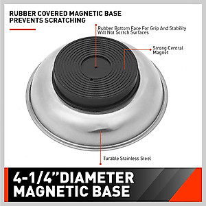 HORUSDY 4-Piece Large Magnetic Parts Tray Set, Stainless Steel Heavy Duty 9.5"W x 5.5''L Square and 4.5" Round Magnetic Trays Tools Parts Tray
