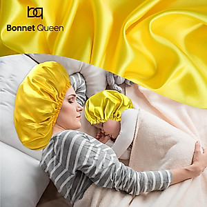 BONNET QUEEN Adjustable Drawstring Double Layer Reversible Silk Satin Mommy and Me Bonnet Sets Night Sleeping Hat Natural