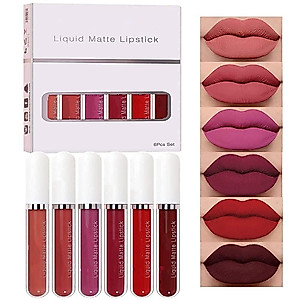 evpct CmaaDu 6Pcs Lipstick Matte Liquid Lipstick Lipgloss Set for Women, Dark Ruby Plum Wine Red Violet Purple Nude Beige Pink labiales mate 24 horas originales matte larga duracion 24 Hour Lipstick