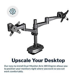Vari Dual Monitor Arm 180 Degree - VESA Monitor Mount w/ 180 Degree Adjustment - Monitors up to 27 inches, 19.8 lbs - Double Monitor Arms for Compact Spaces - Computer Monitor Stand for Home or Office