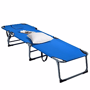 Goplus Tanning Chair, Folding Adjustable Patio Lounge Chair with Face Hole, Removable Pillow, 331LBS, Carry Strap, Outdoor Sunbathing Chair, Lightweight Portable Beach Lounge Chair for Pool Lawn Adult