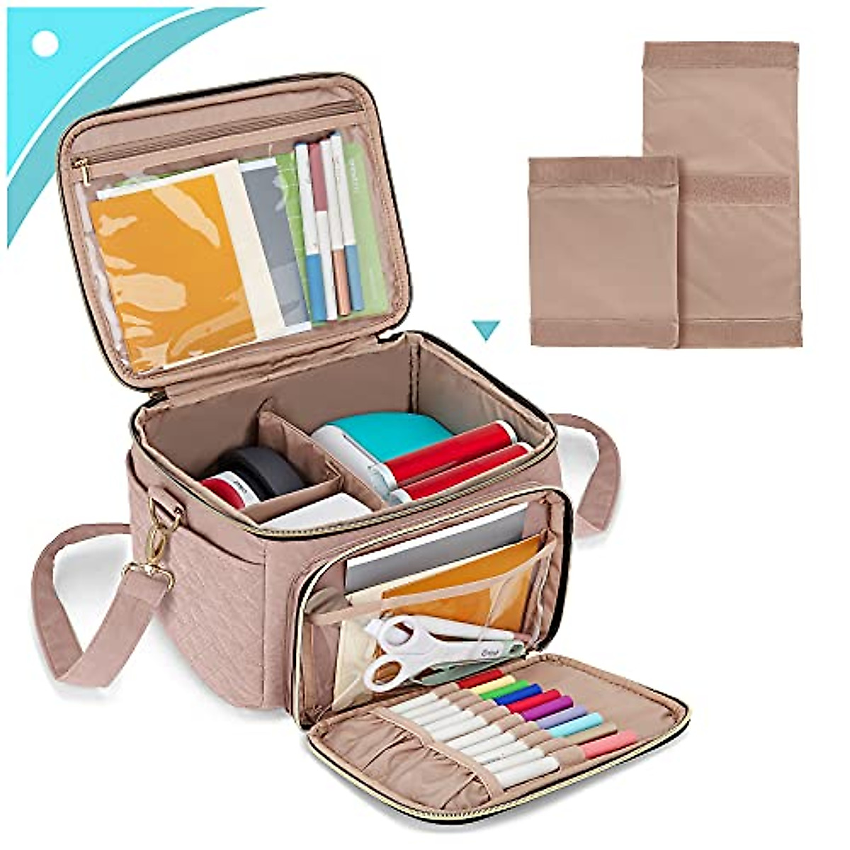 Luxja Carrying Case Compatible with Cricut Joy and Easy Press Mini, Carrying Bag with Supplies Storage Sections, Pale Rose