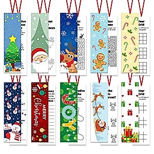 120PCS Christmas Bookmarks, 10 Styles Xmas Cute Double Sided Christmas Character Book Markers for Students, Winter Holiday Page Marker Christmas Gifts Party Favors for Kids