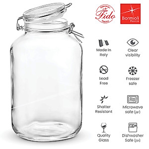 Bormioli Rocco Glass Fido Jars - 135.¼ Ounce - 4 Liter, with hinged hermetically Sealed Airtight lid for Fermenting, Canning, Preserving, With Exclusive Paksh Novelty Chalkboard Labels Set (1 Pack)