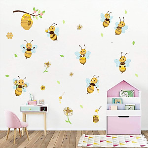 ufengke Wall Stickers Yellow Bee Wall Sticker Flowers Beehive Branch for Children's Room Living Room