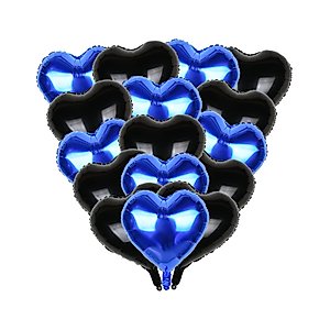 Mefuny 18inch Royal Blue Black Heart Shaped Foil Mylar Balloons for Birthday Party Wedding Valentine's Day Baby Shower Decoration(18 Pack)