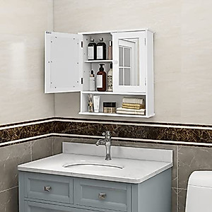 TaoHFE Medicine Cabinet,Medicine Cabinets for Bathroom with Mirror 2 Doors 3 Open Shelf,Bathroom Cabinet Wall Mounted Wooden Bathroom Storage Cabinet Over Toilet Bathroom Cabinet Laundry Room Kitchen