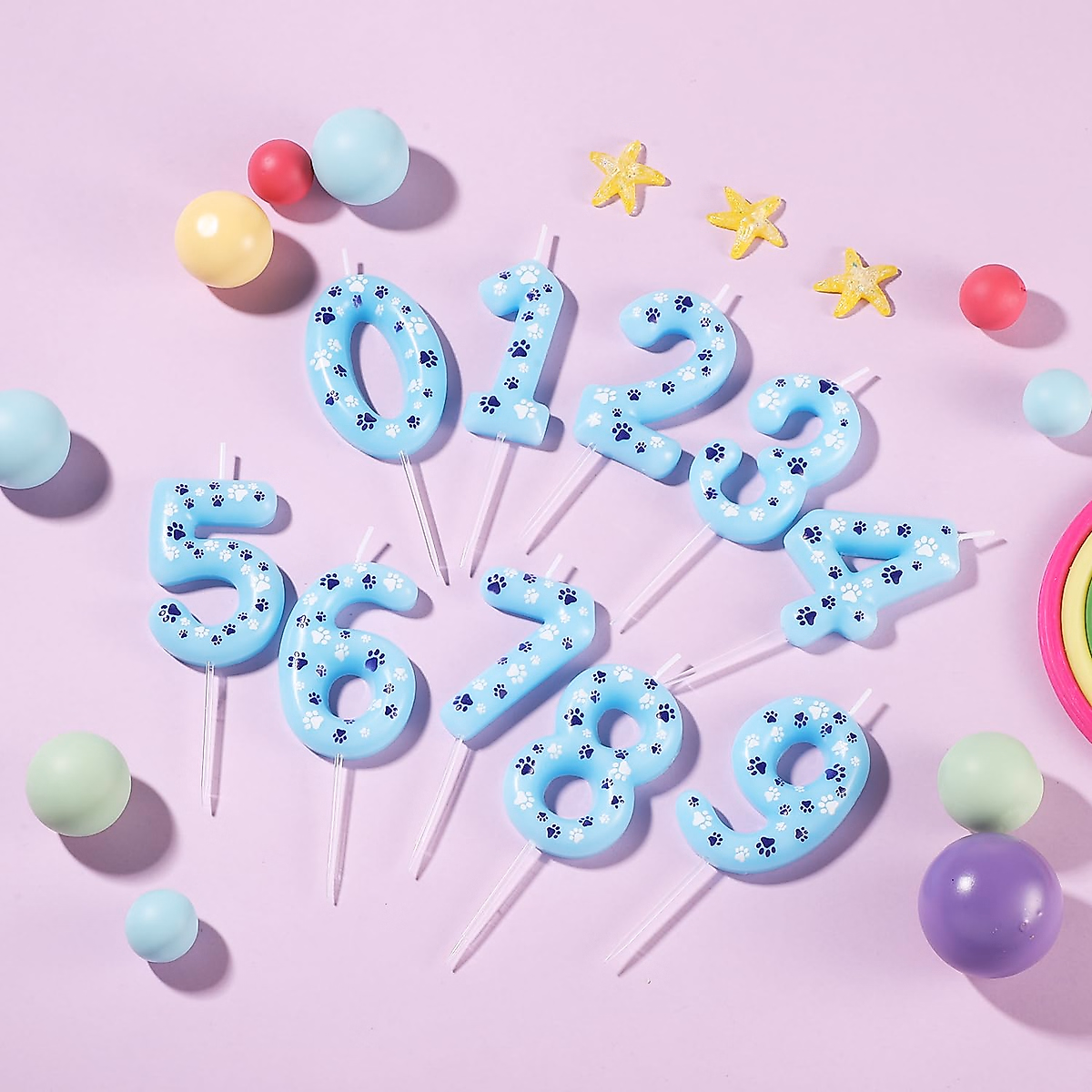 Paw Print Birthday Candle, 4.13x1.57in Pet Dog Cat Birthday Candle Party Decor Blue Cupcake Candle Topper Paw Print Candle for Birthday Cake Pet Theme Party Decor (Number 1)