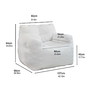 Recaceik Giant Beanbag Chair, Huge Fluffy Faux Fur Bean Bag Lazy Sofa with Filler, Ultra Soft Bean Bag Chair for Adults, Comfy Cozy Beanbag Chair with Memory Foam for Living Room, Dorm(White)