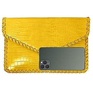 JNB Flat Crocodile Pattern Envelope clutch,Yellow
