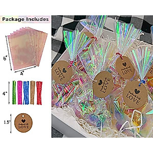 Zulihoia Christmas 100 PCS Cellophane Treat Bags, 4" x 6" Cookie Candy Popcorn Bags, Clear Small Gift Bags, Decorative Party Favor Bags