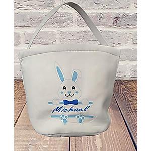 Personalized Easter Bunny Basket for Egg Hunting - Bucket with Handle - Empty - Gathering Pail - Canvas