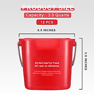 Lallisa 12 Pcs 3 Quart Cleaning Bucket Small Sanitizing Square Bucket Detergent Pail for Home Office Commercial Restaurant Kitchen Bathroom School (Red)
