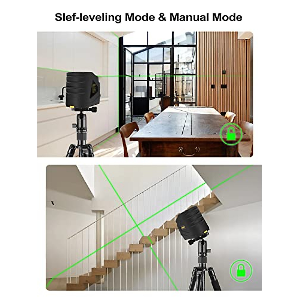 Laser Level Self Leveling Cross Line Green Laser Level Tool Adjustable Brightness Laser Leveler with 360°Magnetic Mounting Plate Carrying Pouch for Picture Hanging and Construction