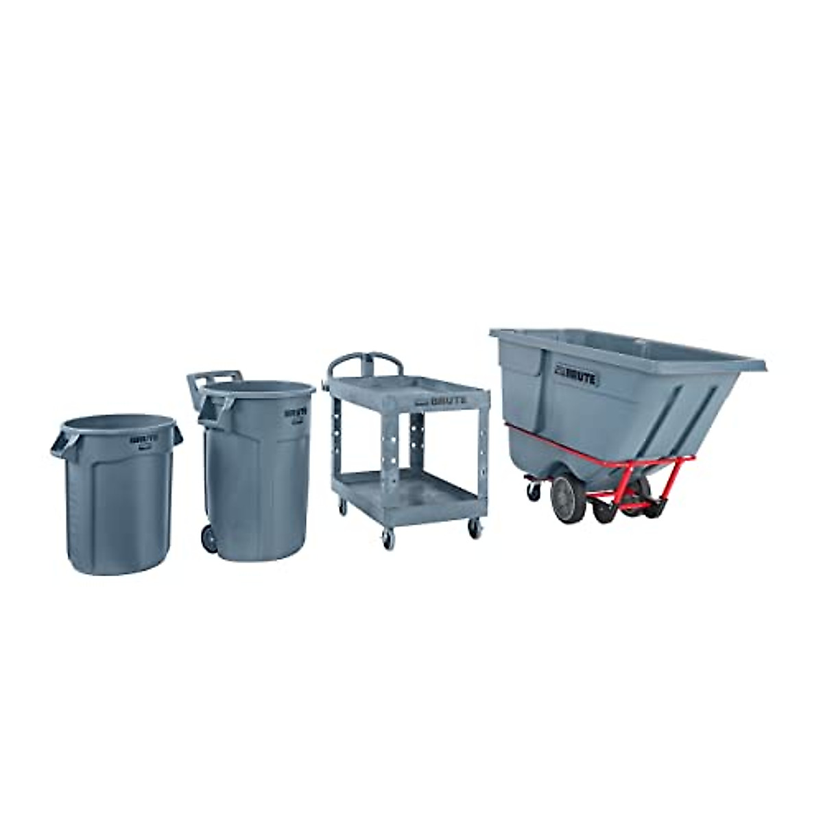 Rubbermaid Commercial Products Brute Heavy Duty 2-Shelf Utility/Service Cart, Medium, Lipped Shelves, Ergonomic Handle, 500 lbs. Capacity, Gray, for Warehouse/Garage/Cleaning/Maintenance/Stadiums