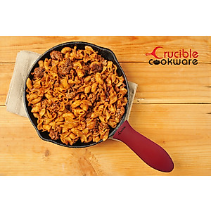 Crucible Cookware Cast Iron Skillets, Set Of 4 (Pre-seasoned) 10 Inch - 5.1 Inch, Including Large & Small Silicone Hot Handle Holders | Indoor & Outdoor Use