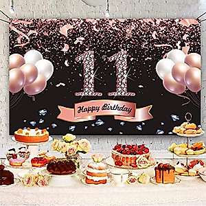 Trgowaul 11th Birthday Decorations for Girls - Rose Gold 11th Birthday Backdrop 5.9 X 3.6 Fts 11th Birthday Party Suppiles Photography Supplies Background Happy 11th Birthday Banner